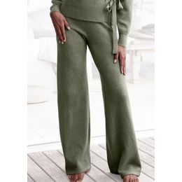 Strickhose Lascana "-Loungehose" Gr. 40/42, N-Gr, grün Damen Hosen mit Rippbündchen, Loungewear