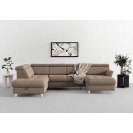 Sit & More Wohnlandschaft SIT & MORE "Marano U-Form", grau (taupe), B:304cm T:216cm, 98% Polyester, 2% Polyamid, Sofas, Wohnlandschaft, inklusive Kopfteilverstellung, wahlweise mit Bettfunktion, Bettkasten
