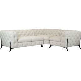 Chesterfield-Sofa LEONIQUE "Amaury L-Form", beige, B:264cm H:75cm T:204cm, Struktur (100% Polyester);Samtoptik (100% Polyester), Sofas, moderne Chersterfield-Optik, Breite 262 cm, Fußfarbe wählbar