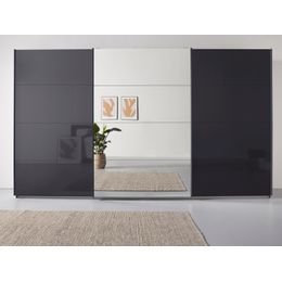 Schwebetürenschrank Rauch "Oteli" Schränke Gr. B/H/T: 360 cm x 210 cm x 68 cm, 3 St., grau (graumetallic, effektgrau hochglanz) Schwebetürenschränke und Schiebetürenschränke mit Mittelspiegel, in verschiedenen Dekor- Hochglanzfarben