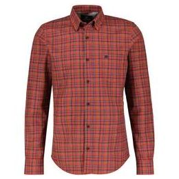 Langarmhemd Lerros "Lerros Karohemd, verdeckter Button-down-Kragen" Gr. 4XL, extraweit, grau (lava red) Herren Hemden