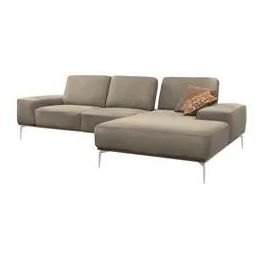 Ecksofa W.Schillig "run" Sofas Gr. B/H/T: 279cm x 88cm x 178cm, Flachgewebe W82, Recamiere rechts, mit Sitztiefenverstellung, beige (ecru w82) mit elegantem Holzsockel, Füße in Chrom glänzend, Breite 279 cm