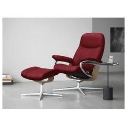 Relaxsessel stressless "Consul" Sessel Gr. ROHLEDER Stoff Q2 FARON, Cross Base Eiche, Relaxfunktion-Drehfunktion-PlusTMSystem-Gleitsystem-BalanceAdaptTM, B/H/T: 91cm x 102cm x 79cm, rot (red q2 faron) mit Hocker, Cross Base, Größe S, M & L, Holzakzent Eiche