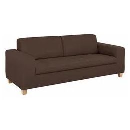 3-Sitzer Home Affaire "Corby" Sofas Gr. B/H/T: 218 cm x 80 cm x 90 cm, NaturLEDER, ohne Funktion, braun (dunkelbraun) mit Steppung auf Sitzfläche