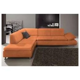 Ecksofa Max Winzer "Toulouse modern und bequem, aktuelles Design, hoher Sitzkomfort" Sofas Gr. B/H/T: 271cm x 75cm x 190cm, Microvelours, Ottomane links, braun (cognac) mit klappbaren Armlehnen, Breite 271 cm