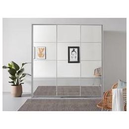 Schwebetürenschrank Rauch "Oteli" Schränke Gr. B/H/T: 211 cm x 233 cm x 68 cm, ohne Beleuchtung, 3 St., grau (seidengrau) mit Spiegelfront und Passepartout optional Beleuchtung