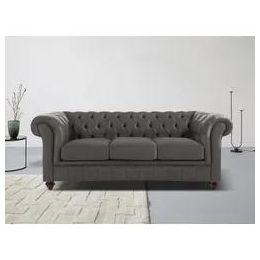 Chesterfield-Sofa Home Affaire "Chesterfield 3-Sitzer B/T/H: 198/89/74 cm" Sofas Gr. B/H/T: 198cm x 74cm x 89cm, NaturLEDER, braun mit hochwertiger Knopfheftung, auch in Leder