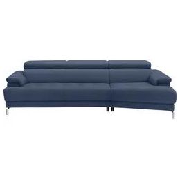 Ecksofa Egoitaliano "Soul, extravagantes Designsofa, Megasofa, super bequem, tolle Details" Sofas Gr. B/H/T: 246cm x 99cm x 140cm, Leder BULL, Recamiere rechts, blau (tide) mit Trapez-Abschlußelement, inkl verstellbarer Kopfteile