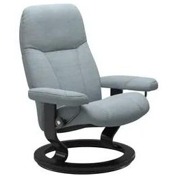 Relaxsessel stressless "Consul" Sessel Gr. Struktur fein JASMINE, Classic Base Schwarz, PlusTMSystem-Gleitsystem-Relaxfunktion-Drehfunktion-Kopfstützenverstellung-Rückteilverstellung, B/H/T: 76cm x 100cm x 71cm, blau (light blue jasmine) mit Classic Base, Größe M, Gestell Schwarz