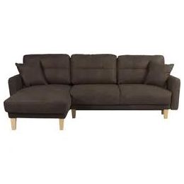 Ecksofa Home Affaire "Triplo, Zierkissen, Schlaffunktion, B/T/H: 234/164/89 cm, L-Form" Sofas Gr. B/H/T: 234cm x 89cm x 164cm, Luxus-Microfaser Vintageoptik, Recamiere links, mit Bettfunktion-mit Bettkasten, braun wahlweise mit Bettfunktion und Bettkasten, Liegefläche 210132 cm