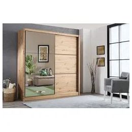 Schwebetürenschrank Inosign "Navara Kleiderschrank mit Spiegel Wäscheschrank Garderobe" Schränke Gr. B/H/T: 213,5cm x 215,5cm x 61cm, 2 St., braun (dekor artisan eiche) mit großzügiger Innenausstattung, FSC-zertifiziert, in 3 Breiten