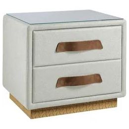 Nachtkommode Birkenstock "Montevideo" Sideboards Gr. B/H/T: 61 cm x 52,5 cm x 45 cm, 2 St., weiß (papyrusweiß cww 31) inklusive Glasplatte, mit Lederlaschen-Griffen, Holzsockel