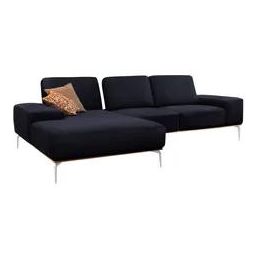 Ecksofa W.Schillig "run" Sofas Gr. B/H/T: 279cm x 88cm x 178cm, Flachgewebe W82, Recamiere links, mit Sitztiefenverstellung, blau (dunkelblau w82) mit elegantem Holzsockel, Füße in Chrom glänzend, Breite 279 cm