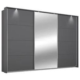 Schwebetürenschrank Rauch "Kleiderschrank Schrank Garderobe CORTONA mit Passepartout" Schränke Gr. B/H/T: 278 cm x 214 cm x 64 cm, Mit Beleuchtung, 3 St., grau (graumetallic) und optionaler Beleuchtung inkl. Inneneinteilung 2 Boxen Böden