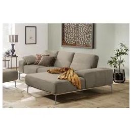 Ecksofa W.Schillig "run" Sofas Gr. B/H/T: 279cm x 88cm x 178cm, Flachgewebe W82, Recamiere rechts, mit Sitztiefenverstellung, beige (ecru w82) mit elegantem Holzsockel, Füße in Silber matt, Breite 279 cm