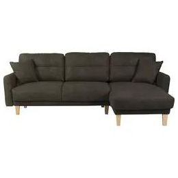 Ecksofa Home Affaire "Triplo, Zierkissen, Schlaffunktion, B/T/H: 234/164/89 cm, L-Form" Sofas Gr. B/H/T: 234cm x 89cm x 164cm, Luxus-Microfaser Vintageoptik, Recamiere rechts, ohne Bettfunktion-ohne Bettkasten, grau (anthrazit) wahlweise mit Bettfunktion und Bettkasten, Liegefläche 210132 cm