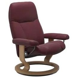 Relaxsessel stressless "Consul" Sessel Gr. Leder BATICK, Classic Base Eiche, PlusTMSystem-Gleitsystem-Relaxfunktion-Drehfunktion-Kopfstützenverstellung-Rückteilverstellung, B/H/T: 76cm x 100cm x 71cm, rot (bordeaux batick) mit Classic Base, Größe M, Gestell Eiche