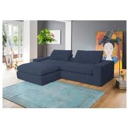 Ecksofa Alina "Sandy" Sofas Gr. B/H/T: 296 cm x 84 cm x 180 cm, Chenille EQE, Recamiere links, blau (dunkelblau eqe 86) mit losen Sitz- und Rückenkissen