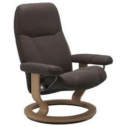 Relaxsessel stressless "Consul" Sessel Gr. Leder BATICK, Classic Base Eiche, PlusTMSystem-Gleitsystem-Relaxfunktion-Drehfunktion-Kopfstützenverstellung-Rückteilverstellung, B/H/T: 76cm x 100cm x 71cm, braun (brown batick) mit Classic Base, Größe M, Gestell Eiche