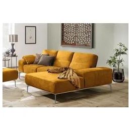 Ecksofa W.Schillig "run" Sofas Gr. B/H/T: 279cm x 88cm x 178cm, Stoff S37, Recamiere rechts, mit Sitztiefenverstellung, gelb (brandy s37) mit elegantem Holzsockel, Füße in Silber matt, Breite 279 cm