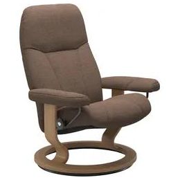 Relaxsessel stressless "Consul" Sessel Gr. ROHLEDER Stoff Q2 FARON, Classic Base Eiche, PlusTMSystem-Gleitsystem-Relaxfunktion-Drehfunktion-Kopfstützenverstellung-Rückteilverstellung, B/H/T: 85cm x 100cm x 77cm, braun (dark beige q2 faron) mit Classic Base, Größe L, Gestell Eiche