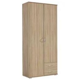 Kleiderschrank Rauch "Twin Schrank Garderobenschrank Schlafzimmerschrank Topseller", braun (struktureichefarben hell), B:85cm H:188cm T:52cm, Schränke, Drehtürenschrank Kleiderschrank, Drehtürenschrank mit 2 Schubladen Bestseller Kleiderschrank