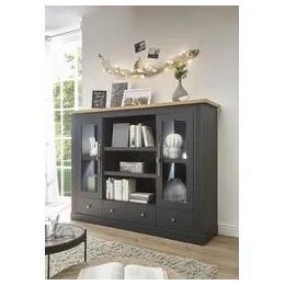 Highboard Home Affaire "Westminster" Sideboards Gr. B/H/T: 160cm x 122cm x 41cm, 3 St., grau (grau dunkel, applikation wotan eiche dekor) im angesagten Landhaus-Look