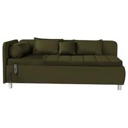 Schlafsofa Alina "Kiana" Sofas Gr. B/H/T: 207cm x 80cm x 112,5cm, Struktur, Armlehne links, grün (olivgrau tmd 3) Liegefläche 90200 cm oder 100200 cm, Bettkasten, Zierkissen-Set