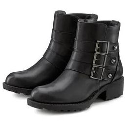 Bikerboots Lascana Gr. 38, schwarz Damen Schuhe mit robuster Sohle,Zierschnallen,Winterstiefelette, Ankle Boots, VEGAN