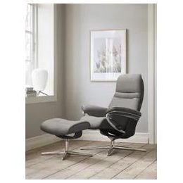 Relaxsessel stressless "Sunrise" Sessel Gr. Struktur fein JASMINE, Cross Base Schwarz, Relaxfunktion-Drehfunktion-PlusTMSystem-Gleitsystem-BalanceAdaptTM, B/H/T: 83cm x 105cm x 74cm, grau (grey jasmine) mit Hocker, Cross Base, Größe S, M & L, Holzakzent Schwarz