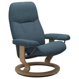 Relaxsessel stressless "Consul" Sessel Gr. ROHLEDER Stoff Q2 FARON, Classic Base Eiche, PlusTMSystem-Gleitsystem-Relaxfunktion-Drehfunktion-Kopfstützenverstellung-Rückteilverstellung, B/H/T: 85cm x 100cm x 77cm, blau (petrol q2 faron) mit Classic Base, Größe L, Gestell Eiche