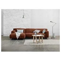 Ecksofa furninova "Vesta, modern und sehr bequem, tolle Detailverarbeitung, L-Form" Sofas Gr. B/H/T: 300 cm x 74 cm x 160 cm, Velours, Recamiere links, ohne Bettfunktion, braun (bronze) im skandinavischen Design