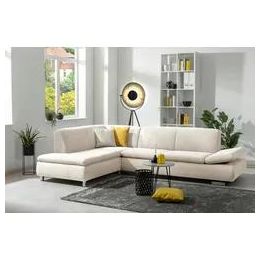 Ecksofa Max Winzer "Toulouse modern und bequem, aktuelles Design, hoher Sitzkomfort" Sofas Gr. B/H/T: 271cm x 75cm x 190cm, Samtvelours, Ottomane links, beige mit klappbaren Armlehnen, Breite 271 cm