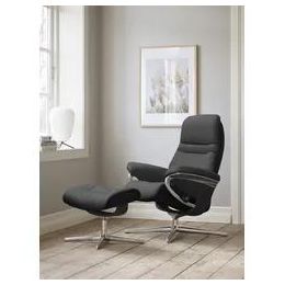 Relaxsessel stressless "Sunrise" Sessel Gr. ROHLEDER Stoff Q2 FARON, Cross Base Schwarz, Relaxfunktion-Drehfunktion-PlusTMSystem-Gleitsystem-BalanceAdaptTM, B/H/T: 79cm x 103cm x 73cm, grau (dark grey q2 faron) mit Hocker, Cross Base, Größe S, M & L, Holzakzent Schwarz