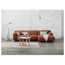 Ecksofa furninova "Vesta, modern und sehr bequem, tolle Detailverarbeitung, L-Form" Sofas Gr. B/H/T: 300 cm x 74 cm x 160 cm, Velours, Recamiere rechts, ohne Bettfunktion, orange (peach) im skandinavischen Design