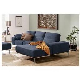 Ecksofa W.Schillig "run" Sofas Gr. B/H/T: 279cm x 88cm x 178cm, Stoff S37, Recamiere rechts, mit Sitztiefenverstellung, blau (dunkelblau s37) mit elegantem Holzsockel, Füße in Silber matt, Breite 279 cm