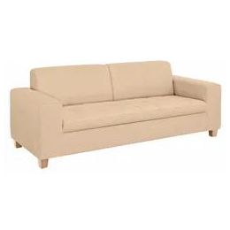 3-Sitzer Home Affaire "Corby" Sofas Gr. B/H/T: 218cm x 80cm x 90cm, NaturLEDER, ohne Funktion, beige (creme) mit Steppung auf Sitzfläche