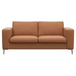 2-Sitzer FLEXLUX "Fiore Designsofa, bequem und komfortabel durch hochwertigen Sitzaufbau" Sofas Gr. B/H/T: 164cm x 85cm x 92cm, Echtleder, braun (modern cogna) breite Armlehnen, Kaltschaum, Füße Alu+ Eiche