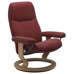 Relaxsessel stressless "Consul" Sessel Gr. Leder PALOMA, Classic Base Eiche, PlusTMSystem-Gleitsystem-Relaxfunktion-Drehfunktion-Kopfstützenverstellung-Rückteilverstellung, B/H/T: 76cm x 100cm x 71cm, rot (cherry paloma) mit Classic Base, Größe M, Gestell Eiche