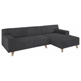 Ecksofa Tom Tailor HOME "NORDIC PURE" Sofas Gr. B/H/T: 266cm x 77cm x 151cm, Samtstoff STC, Recamiere rechts, schwarz (tarmac stc 19) mit Recamiere, im Retrolook, Füße Buche natur