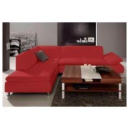 Ecksofa Max Winzer "Toulouse modern und bequem, aktuelles Design, hoher Sitzkomfort" Sofas Gr. B/H/T: 271cm x 75cm x 190cm, Kunstleder SOFTLUX, Ottomane links, rot mit klappbaren Armlehnen, Breite 271 cm