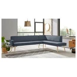 Eckbank exxpo - SOFA FASHION "Lungo, moderne Kedernaht, bequem und elegant, hoher Holzfuß" Sitzbänke Gr. B/H/T: 198cm x 84cm x 260cm, Veloursstoff, langer Schenkel links, grau (anthrazit) hochwertige Detailverarbeitung, frei im Raum stellbar