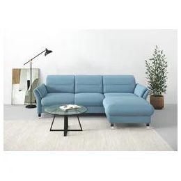 Sit & More Ecksofa SIT & MORE "Grenoble L-Form mit Federkern" Sofas Gr. B/H/T: 251cm x 85cm x 161cm, Struktur weich, Recamiere rechts, mit Armteilverstellung-mit Kopfteilverstellung, blau (hellblau) wahlweise mit Bettfunktion, Bettkasten, Arm- und Kopfteilverstellung