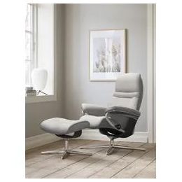 Relaxsessel stressless "Sunrise" Sessel Gr. Struktur fein JASMINE, Cross Base Schwarz, Relaxfunktion-Drehfunktion-PlusTMSystem-Gleitsystem-BalanceAdaptTM, B/H/T: 79cm x 103cm x 73cm, grau (light grey jasmine) mit Hocker, Cross Base, Größe S, M & L, Holzakzent Schwarz