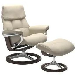 Relaxsessel stressless "Ruby", beige (cream batick), B:78cm H:100cm T:76cm, Leder PALOMA: durchgefärbtes Semianilin-Möbelleder, Leder BATICK: durchgefärbtes und genarbtes Möbelleder, Sessel, mit Signature Base, Größe M, Gestell Eiche, Wenge, Braun & Schwarz