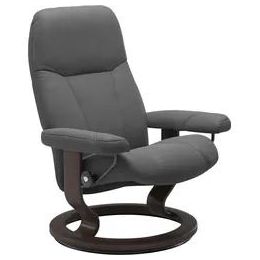 Relaxsessel stressless "Consul" Sessel Gr. Leder BATICK, Classic Base Wenge, PlusTMSystem-Gleitsystem-Relaxfunktion-Drehfunktion-Kopfstützenverstellung-Rückteilverstellung, B/H/T: 72cm x 94cm x 70cm, grau (grey batick) mit Classic Base, Größe S, Gestell Wenge