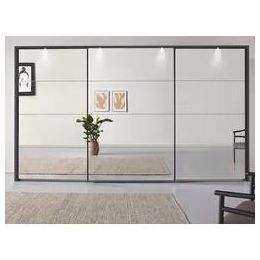 Schwebetürenschrank Rauch "Oteli" Schränke Gr. B/H/T: 368cm x 233cm x 68cm, mit Beleuchtung, 3 St., grau (graumetallic) mit Spiegelfront und Passepartout optional Beleuchtung Bestseller