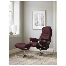 Relaxsessel stressless "Sunrise" Sessel Gr. Leder BATICK, Cross Base Schwarz, Relaxfunktion-Drehfunktion-PlusTMSystem-Gleitsystem-BalanceAdaptTM, B/H/T: 83cm x 105cm x 74cm, rot (bordeaux batick) mit Hocker, Cross Base, Größe S, M & L, Holzakzent Schwarz