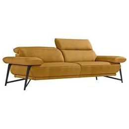 2,5-Sitzer Egoitaliano "Anais, Designsofa mit hohem Sitzkomfort, Designfuß" Sofas Gr. B/H/T: 232cm x 74cm x 106cm, Luxus-Microfaser Lederoptik, gelb inkl. verstellbarer Kopfteile