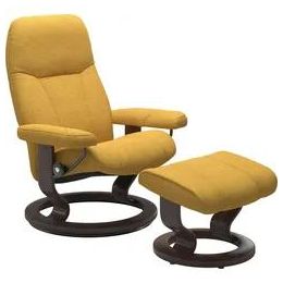 Relaxsessel stressless "Consul" Sessel Gr. ROHLEDER Stoff Q2 FARON, Classic Base Wenge, PlusTMSystem-Gleitsystem-Relaxfunktion-Drehfunktion-Kopfstützenverstellung-Rückteilverstellung, B/H/T: 85cm x 100cm x 77cm, gelb (yellow q2 faron) mit Hocker, Classic Base, Größe L, Gestell Wenge